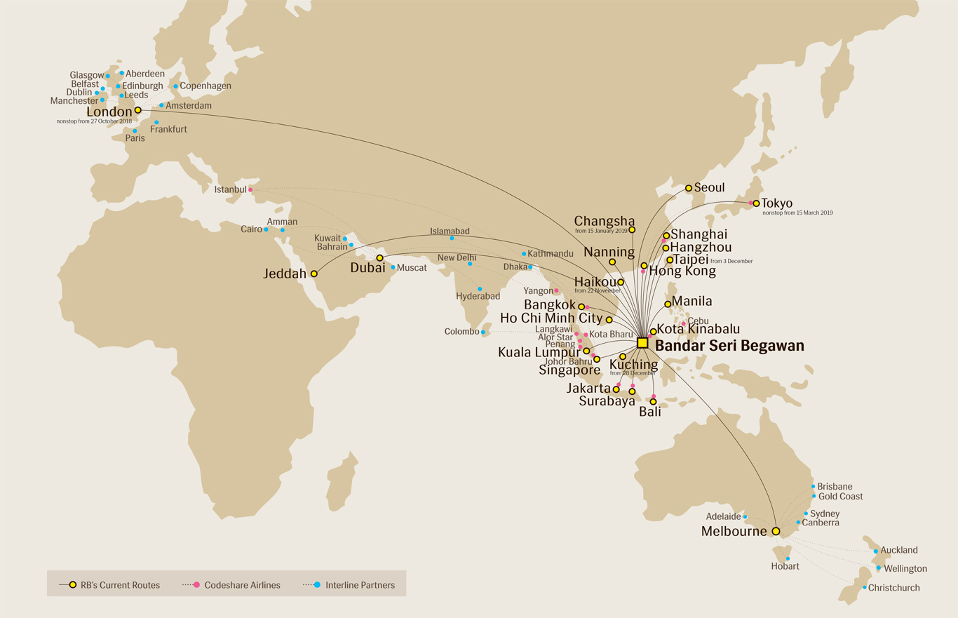 Route Map | Royal Brunei Airlines Destinations