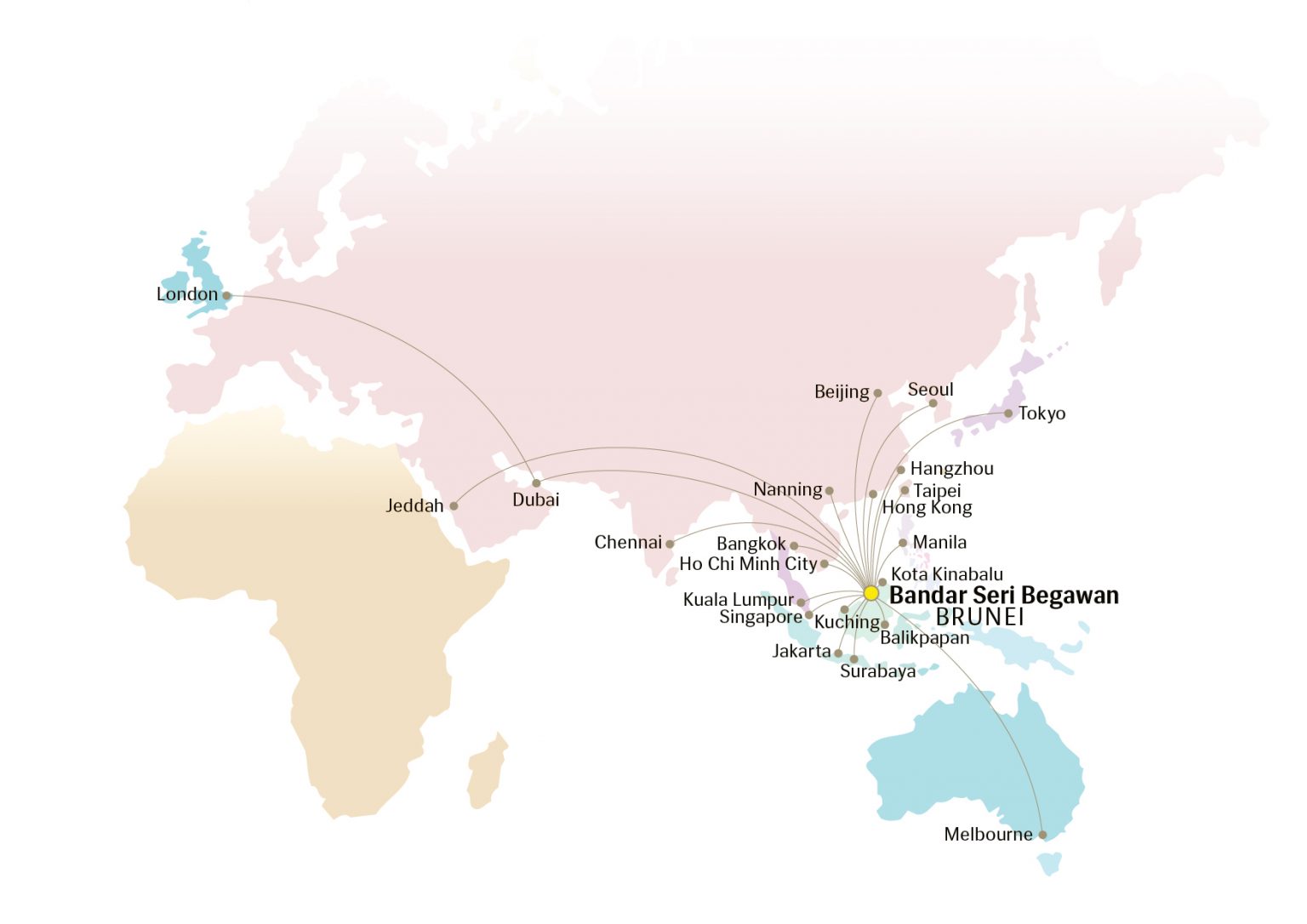 Travel Route Map Destinations - Malaysia | Royal Brunei Airlines