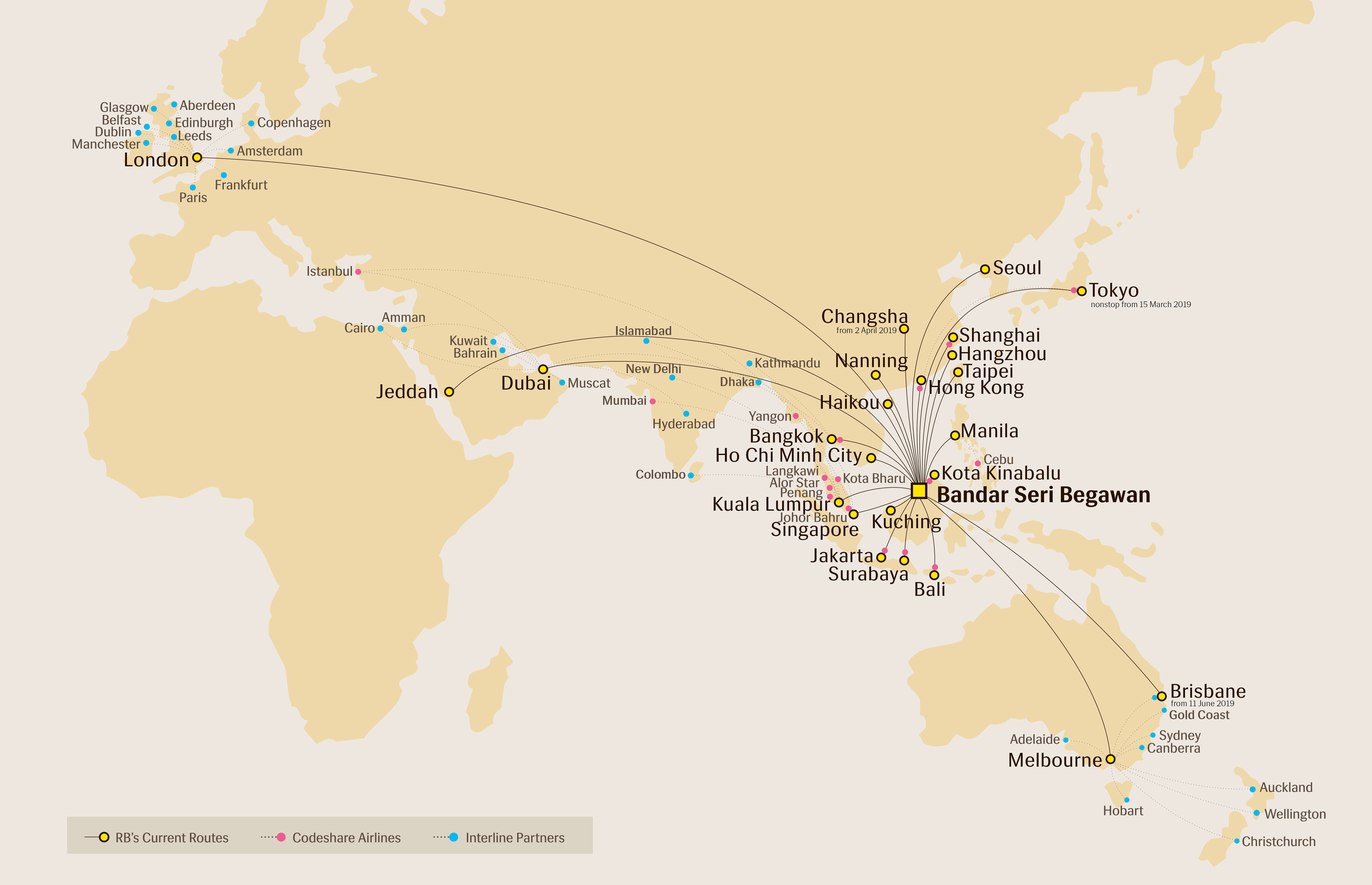 Route Map | Royal Brunei Airlines Destinations